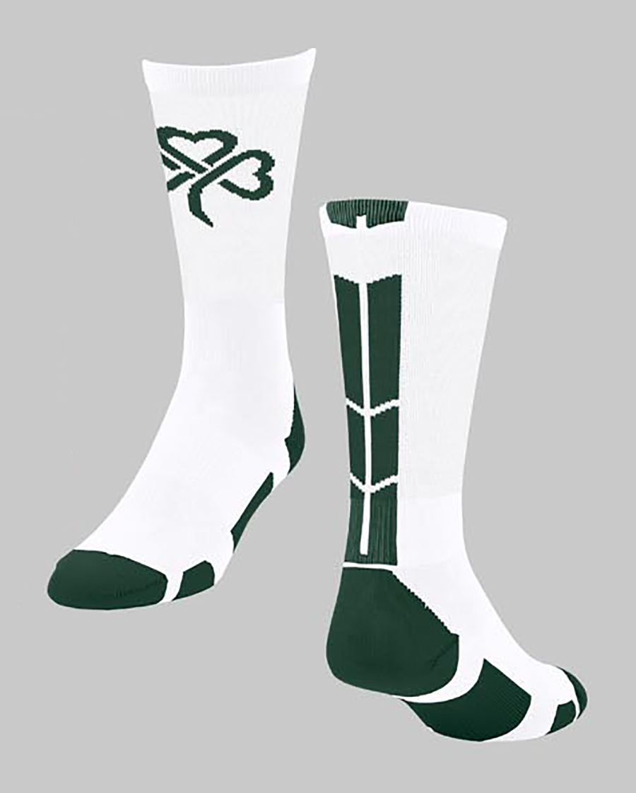 Crew Custom Sock - Pack of 2 Sets, White/Dark Green: sportpacks.com