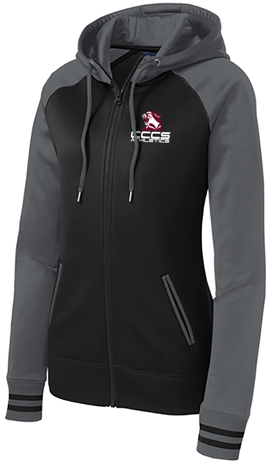 Sport-Tek Ladies Varsity Fleece Full-Zip Hooded Jacket, Black/ Dark ...