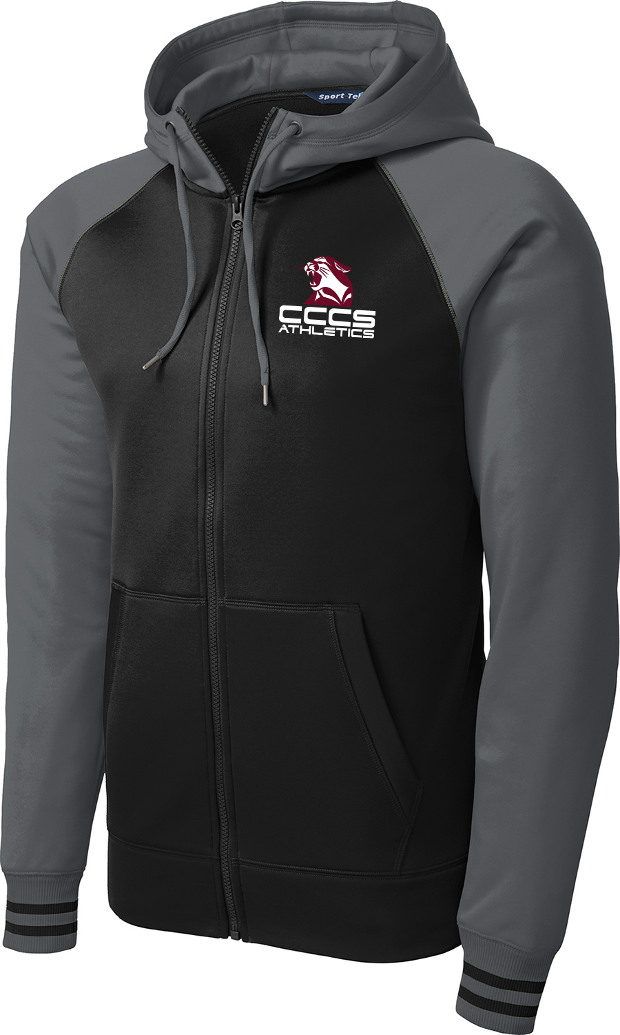 Sport-Tek Men's Varsity Fleece Full-Zip Hooded Jacket, Black/Dark Smoke ...